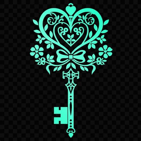 Premium Psd Psd Vector Iron Key Folk Art With Heart Shaped Bow And Vine Pattern Hea Die Cut