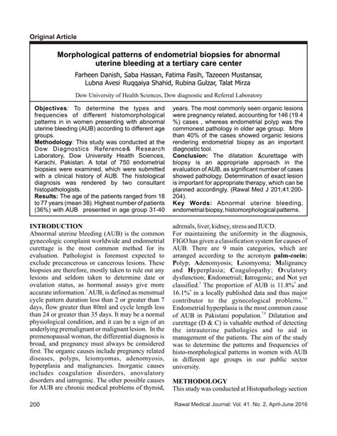 Pdf Morphological Patterns Of Endometrial Biopsies For Abnormal Uterine Bleeding At A Tertiary