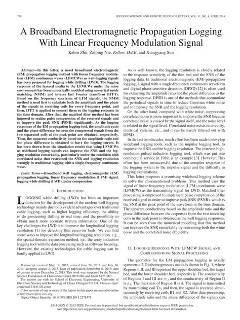 Pdf A Broadband Electromagnetic Propagation Logging With Linear Frequency Modulation Signal