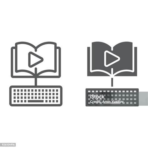 비디오 레슨 선 및 문자 모양 아이콘 전자 학습 및 교육 오디오도 서 기호 벡터 그래픽 흰색 배경 Eps 10에 선형 패턴 강사에 대한 스톡 벡터 아트 및 기타 이미지