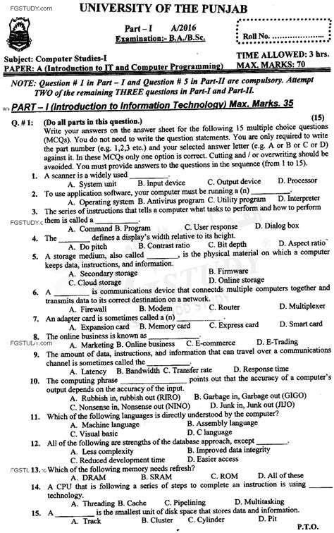 Bsc Part 1 Computer Studies 1 Introduction To Information Technology And Computer Programming