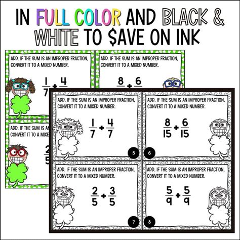St Patricks Day Adding And Subtracting Fractions Task Cards Curious Classroom Adventures