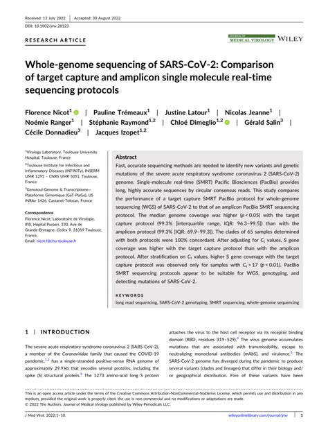 Pdf Whole‐genome Sequencing Of Sars‐cov‐2 Comparison Of Target