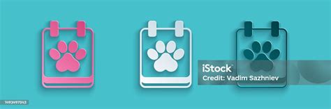 파란색 배경에서 격리된 용지 컷 캘린더 그루밍 아이콘입니다 이벤트 미리 알림 기호입니다 종이 아트 스타일 벡터 개에 대한 스톡 벡터 아트 및 기타 이미지 Istock