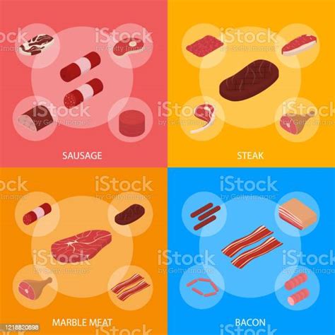 고기 개념 배너 세트 3d 등각 투영보기입니다 벡터 3차원 형태에 대한 스톡 벡터 아트 및 기타 이미지 3차원 형태 갈비