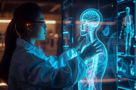 Premium Photo Female Scientist Exploring Human Anatomy Through Advanced Holographic Technology