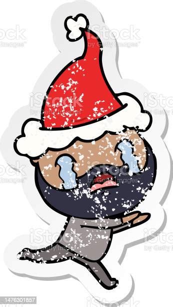 산타 모자를 쓰고 우는 수염 난 남자의 손으로 그린 고민 스티커 만화 귀여운에 대한 스톡 벡터 아트 및 기타 이미지 귀여운 낙서 드로잉 남자 Istock