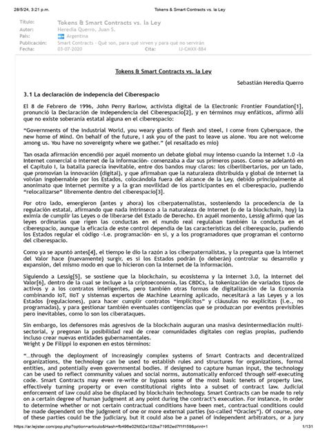 Tokens And Smart Contracts Vs La Ley Pdf Bitcoin Bancos