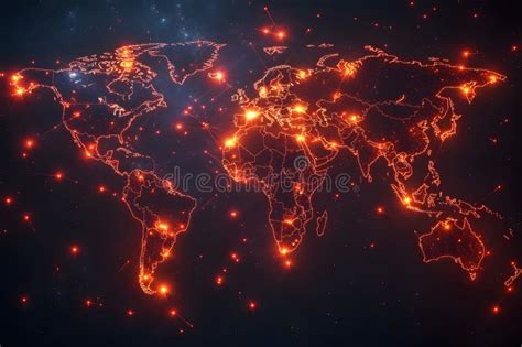 Global Network Connections Digital World Map Visualization For Technology And Data