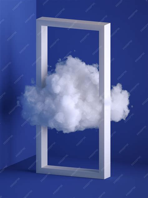 Premium Photo 3d Render White Fluffy Cloud Flying Through The Rectangular Frame Minimal Room