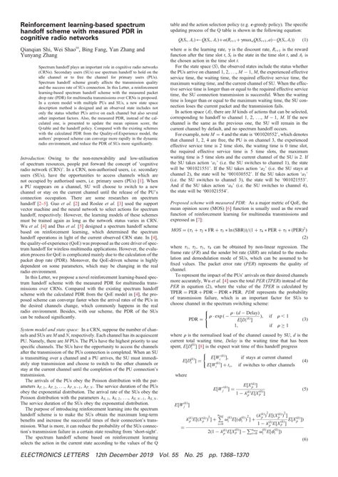 Pdf Reinforcement Learning Based Spectrum Handoff Scheme With Measured Pdr In Cognitive Radio