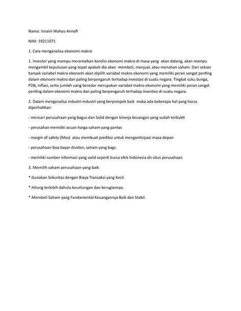 Anilasa Alk Nama Isnaini Wahyu Annaf Nim 19211071 Cara Menganalisa Ekonomi Makro Investor