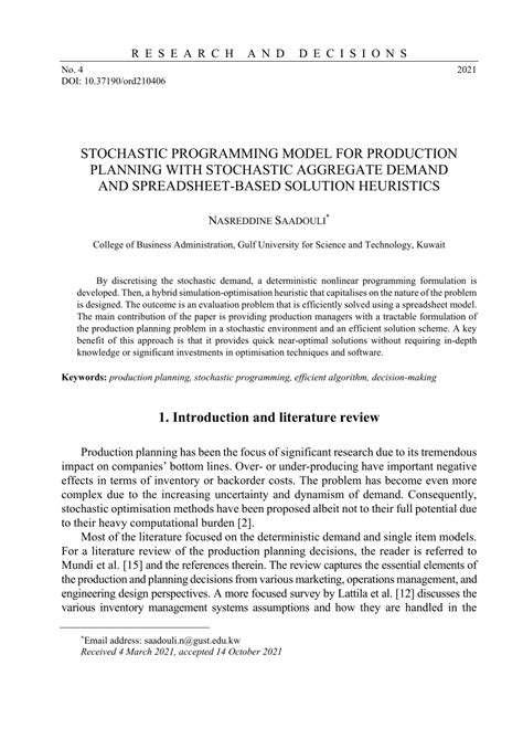 Pdf Stochastic Programming Model For Production Planning With