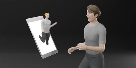 전화 스마트폰 3d 일러스트와 함께 서 있는 여자와 이야기하는 스마트폰에서 나오는 남자 메타버스에 대한 스톡 사진 및 기타 이미지 메타버스 말하기 사람들 Istock