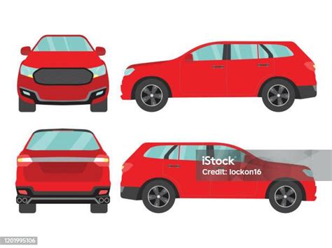 흰색 배경에 빨간색 Suv 자동차보기의 집합 일러스트 벡터 측면 전면 뒷면 스포츠 유틸리티 자동차에 대한 스톡 벡터 아트 및 기타 이미지 스포츠 유틸리티 자동차 0명