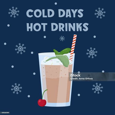 체리와 민트를 곁들인 코코아 겨울 음료 플랫 벡터 일러스트 레이 션 겨울에 대한 스톡 벡터 아트 및 기타 이미지 겨울 바