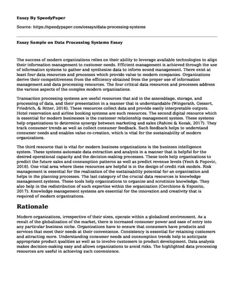 📚 Essay Sample On Data Processing Systems