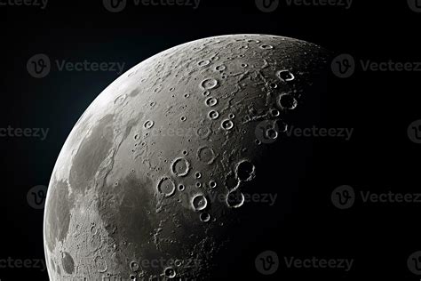 Close Up Of The Moon Through A Telescope With Craters Visible