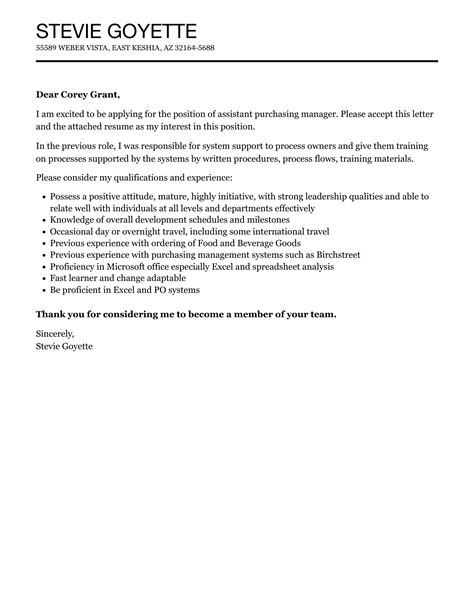 Assistant Purchasing Manager Cover Letter Velvet Jobs