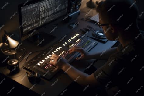 Premium Ai Image A Man Works On A Keyboard In A Dark Room With A