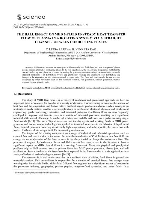 Pdf The Hall Effect On Mhd 2 Fluid Unsteady Heat Transfer Flow Of Plasma In A Rotating System