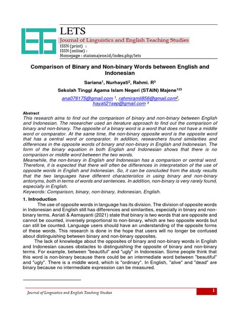 comparison between binary and non binary in english and bahasa pdf