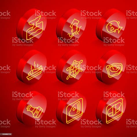 바다 파도에 고래 꼬리를 설정 문어 열대 물고기 접시에 제공 거북이 홍합 간장 병과 물고기 머리 아이콘 벡터 3차원 형태에 대한 스톡 벡터 아트 및 기타 이미지 Istock