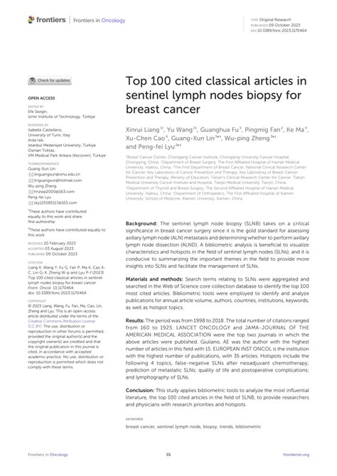 Pdf Top 100 Cited Classical Articles In Sentinel Lymph Nodes Biopsy For Breast Cancer