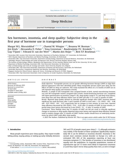 Pdf Sex Hormones Insomnia And Sleep Quality Subjective Sleep In The First Year Of Hormone