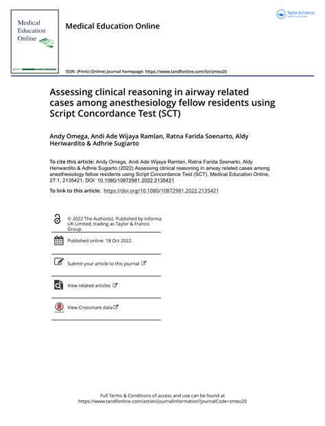 Pdf Assessing Clinical Reasoning In Airway Related Cases Among Anesthesiology Fellow Residents