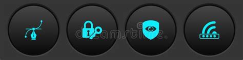 Set Bezier Curve Lock And Key Shield Eye And Wifi Locked Icon Vector Stock Vector