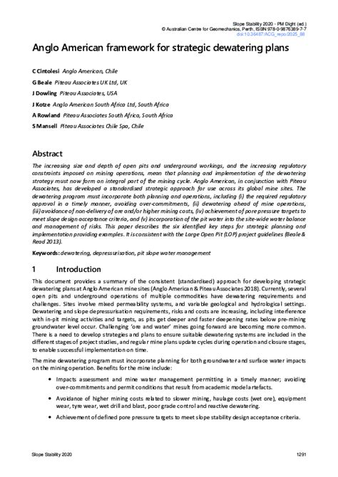 Pdf Anglo American Framework For Strategic Dewatering Plans