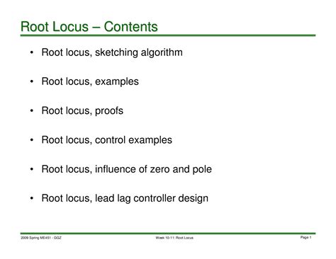 slides on root locus control systems me 451 docsity