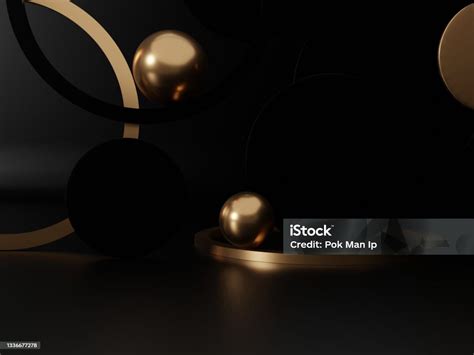 3d 렌더링 스튜디오 샷 제품 디스플레이 배경 과 블랙 과 금 구 플레이트와 축제 럭셔리 제품에 대 한 반지 패션에 대한 스톡 사진 및 기타 이미지 Istock