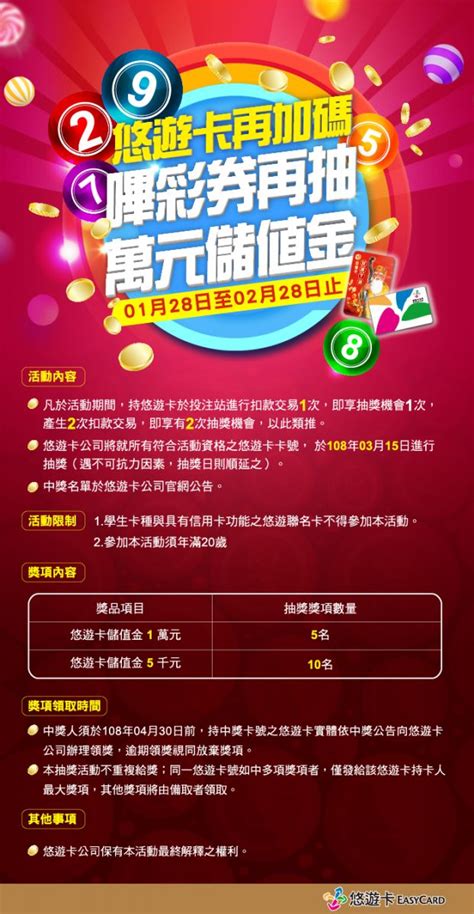 彩券嗶悠遊 萬元儲值金抽獎活動開跑 悠遊卡股份有限公司