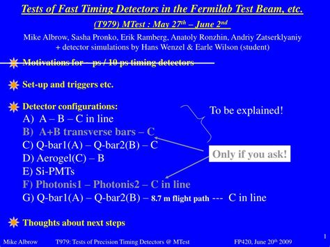 Ppt Tests Of Fast Timing Detectors In The Fermilab Test Beam Etc