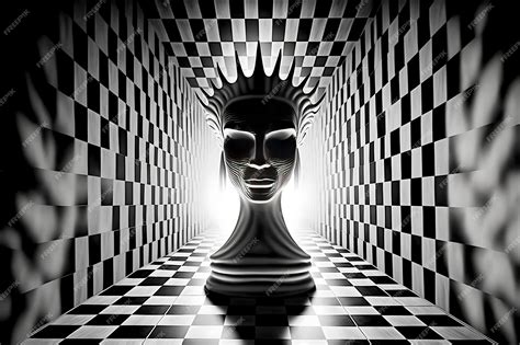 Современные стилизованные шахматы с шахматными фигурами и сюрреалистичным лицом декоративный