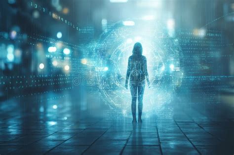 futuristic woman entering data sphere stock image image of