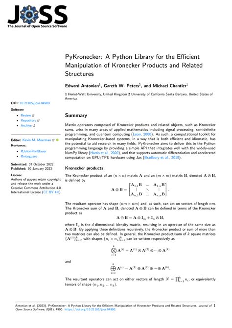 Pdf Pykronecker A Python Library For The Efficient Manipulation Of Kronecker Products And