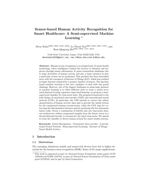 PDF Sensor Based Human Activity Recognition For Smart Healthcare A Semi Supervised Machine