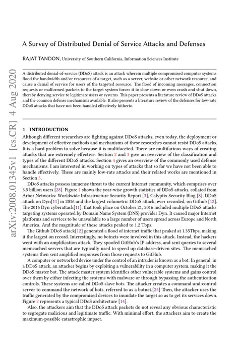 pdf a survey of distributed denial of service attacks and defenses