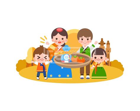 SILL240 프리진 일러스트 전통 가족 추석 설날 명절 새해 시골 귀경길 한복 저고리 가을 명절귀경길