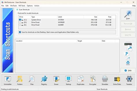 Wintoolsone Scan Shortcuts