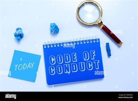 Hand Writing Sign Code Of Conduct Business Showcase Set Of Principles Are Ethics Respect Code