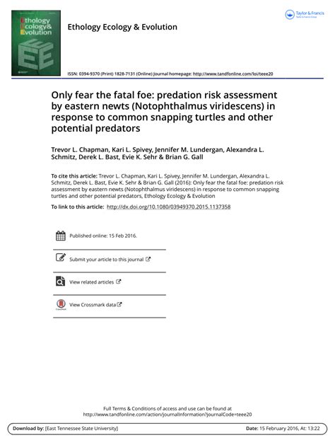 Pdf Only Fear The Fatal Foe Predation Risk Assessment By Eastern