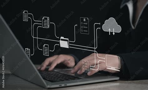 Concept Of Using Cloud Computing To Store Data Business Man Using Laptop For Cloud Computing