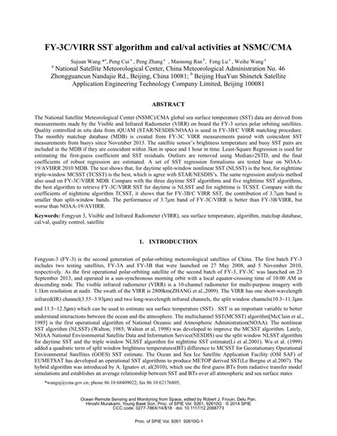Pdf Fy 3cvirr Sst Algorithm And Calval Activities At Nsmccma