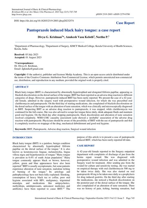 Pdf Pantoprazole Induced Black Hairy Tongue A Case Report