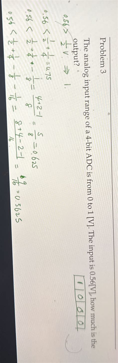 problem 3the analog input range of a 4 bit adc is