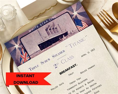 Second Class Titanic Menu Printable Template Titanic Editable Menu